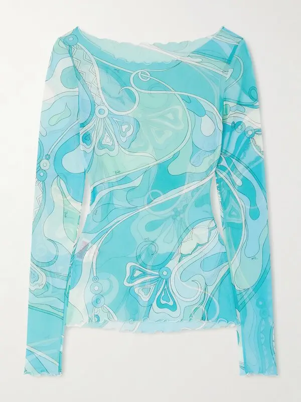 Emilio Pucci Printed Stretch-tulle Top