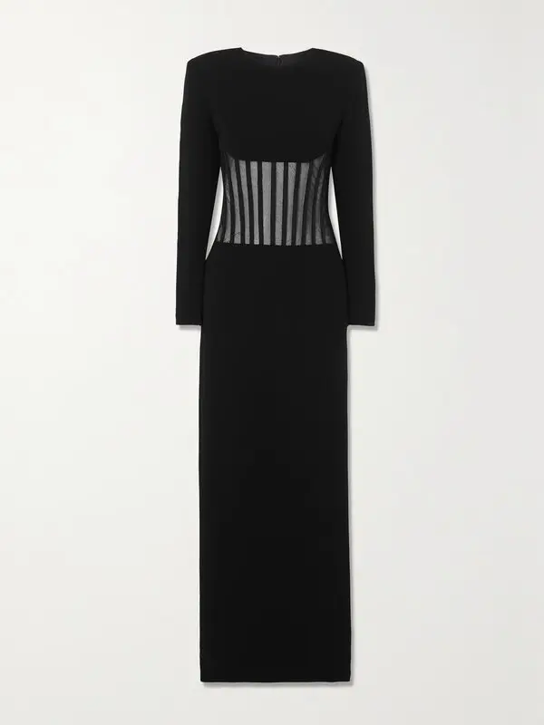 MONOT Mesh-paneled Crepe Gown