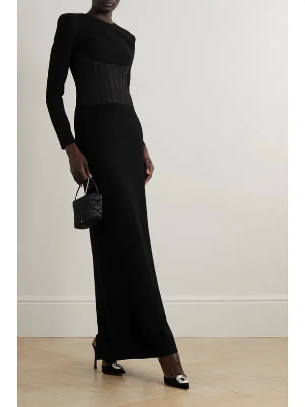 MONOT Mesh-paneled Crepe Gown