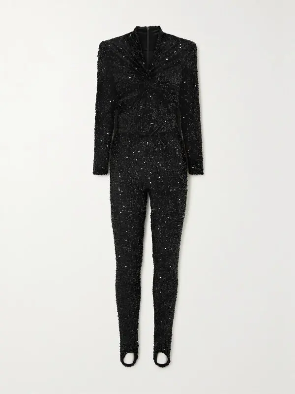 RICHARD QUINN Twist-front Sequined Stirrup Jumpsuit - Black