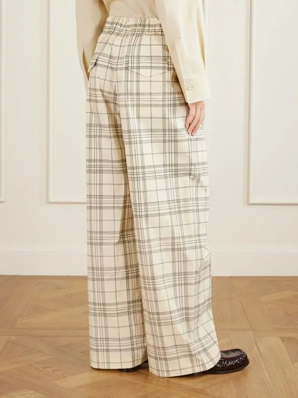 JIL SANDER Checked Cotton-poplin Wide-leg Trousers