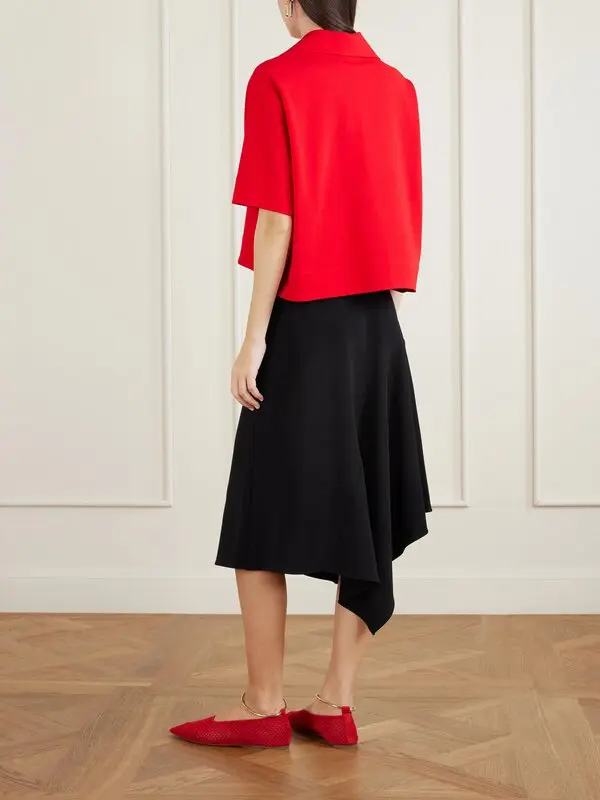 JIL SANDER Cropped Crepe Polo Shirt - Red