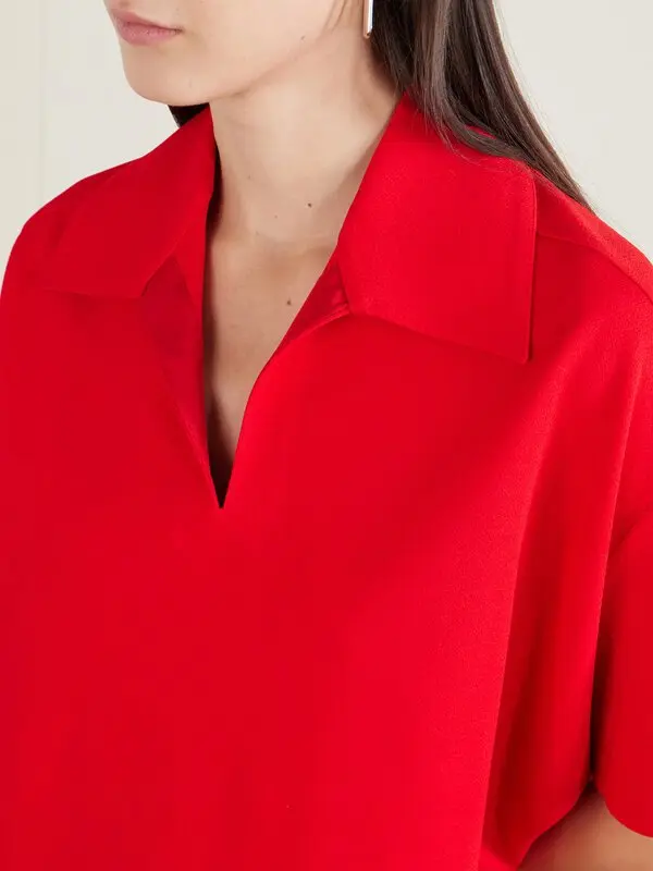 JIL SANDER Cropped Crepe Polo Shirt - Red