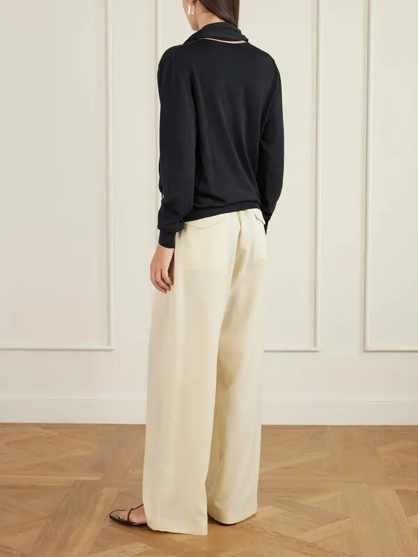 JIL SANDER Embellished Scarf-detailed Wool Sweater - Black