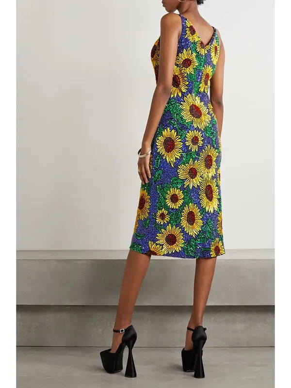 Ashish Draped Sequined Georgette Midi Dress
