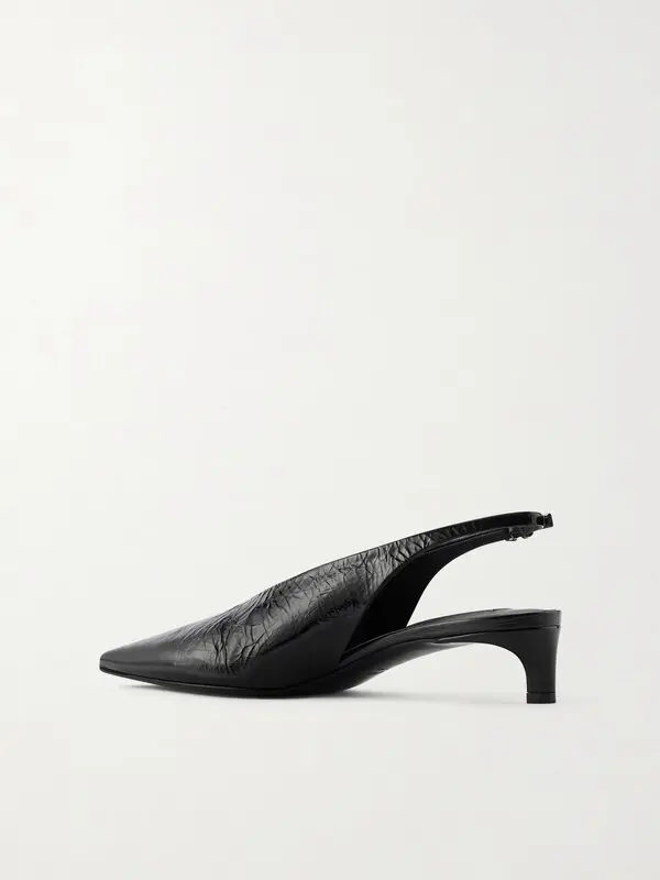 JIL SANDER Crinkled Patent-leather Slingback Pumps - Black