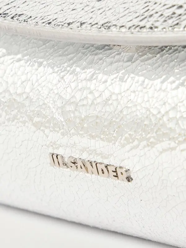 JIL SANDER Crinkled Metallic Leather Shoulder Bag - Silver