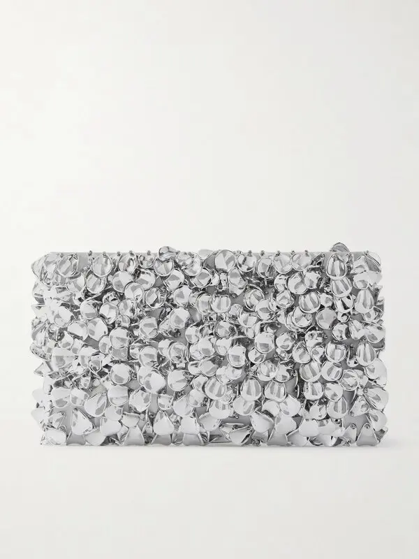 Simkhai Reese Beaded Metallic Satin Clutch - Silver