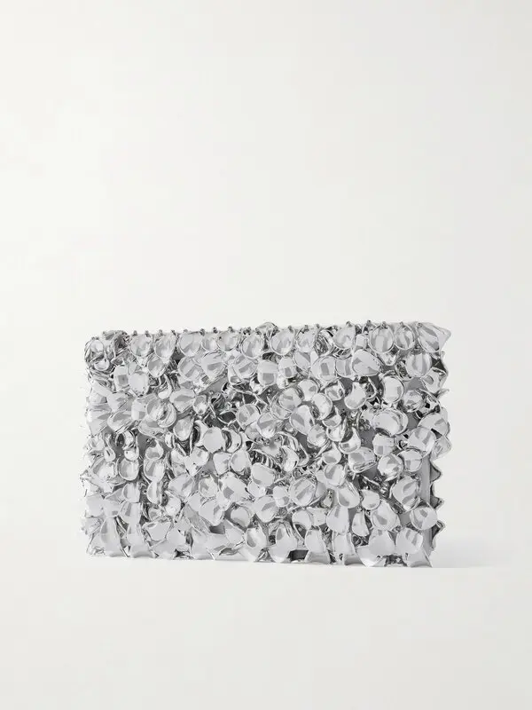 Simkhai Reese Beaded Metallic Satin Clutch - Silver