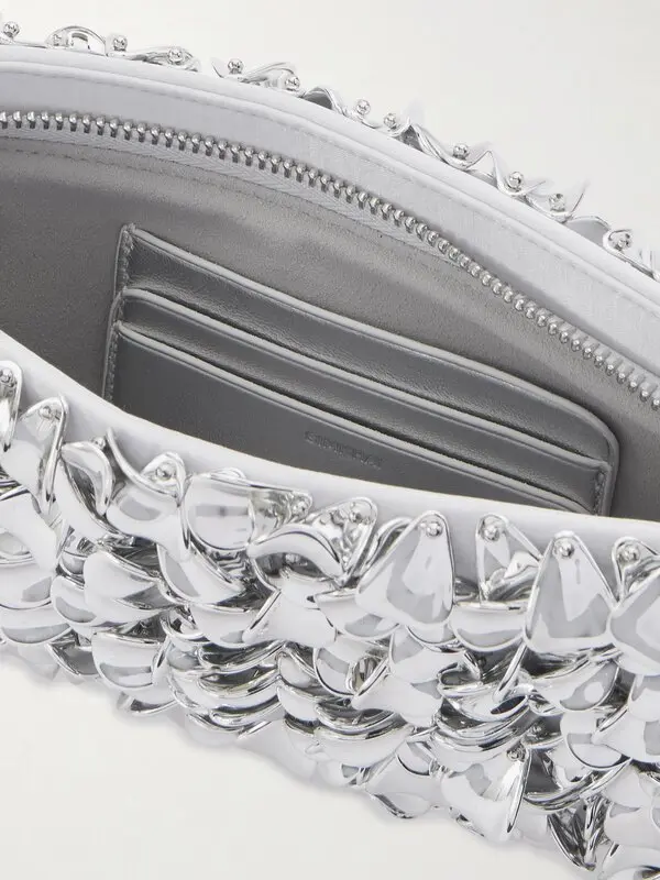 Simkhai Reese Beaded Metallic Satin Clutch - Silver