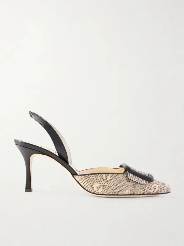 Manolo Blahnik Mayslibi 70 Lizard-effect Leather Slingback Pumps - Neutrals