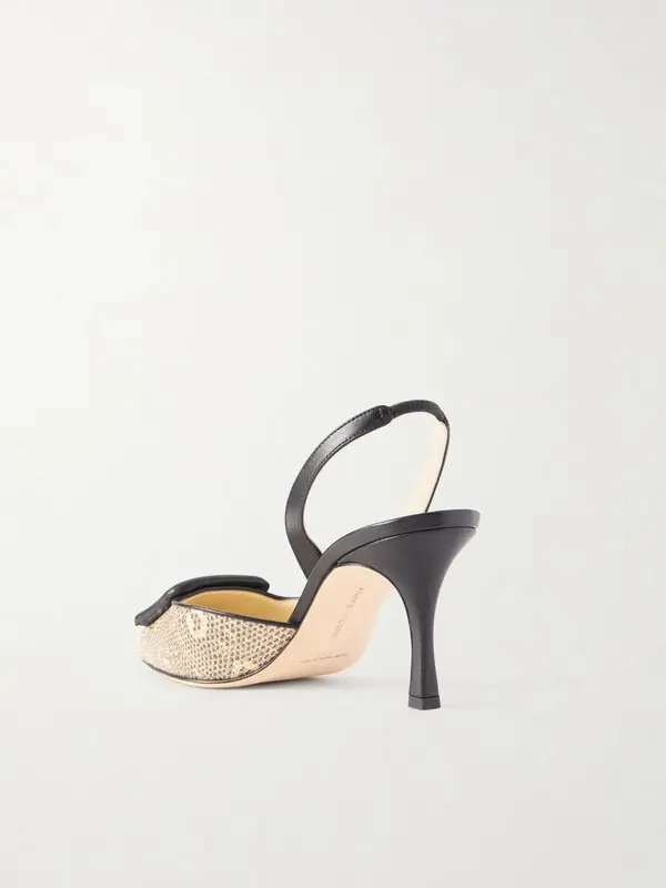 Manolo Blahnik Mayslibi 70 Lizard-effect Leather Slingback Pumps - Neutrals