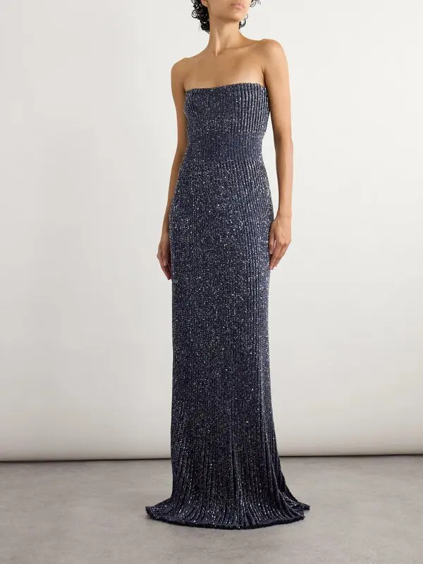 Alaïa Strapless Sequin-embellished Ribbed-knit Gown