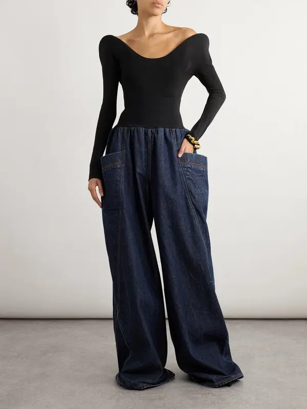 Alaïa Open-back Padded Jersey Bodysuit