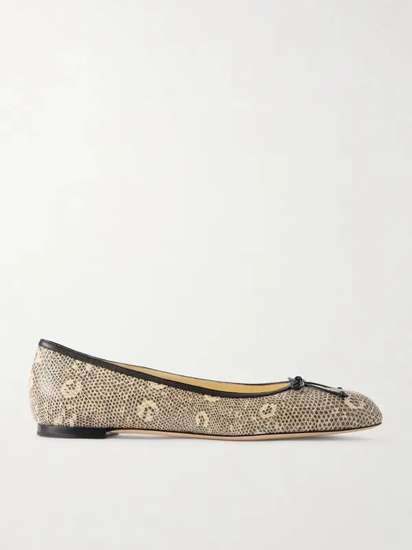Manolo Blahnik Veralli Lizard-effect Leather Ballet Flats - Neutrals