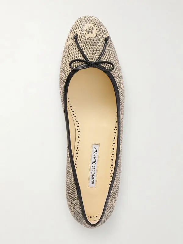 Manolo Blahnik Veralli Lizard-effect Leather Ballet Flats - Neutrals