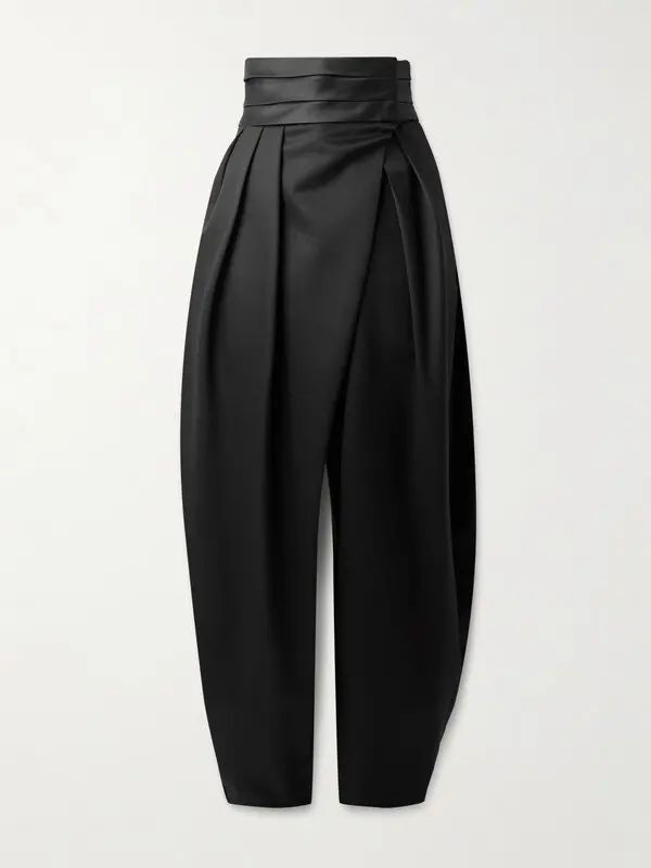 Alaïa Silk-trimmed Grain De Poudre Wool-blend Barrel-leg Trousers