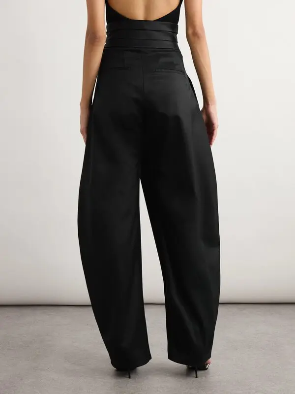 Alaïa Silk-trimmed Grain De Poudre Wool-blend Barrel-leg Trousers
