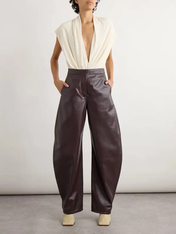 Alaïa Leather Barrel-leg Pants - Brown