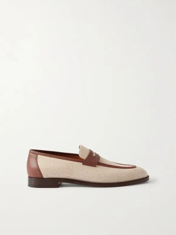 Loro Piana Sergio Leather-trimmed Canvas Loafers - Neutrals