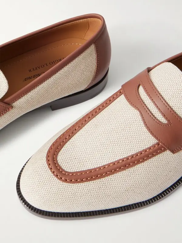 Loro Piana Sergio Leather-trimmed Canvas Loafers - Neutrals