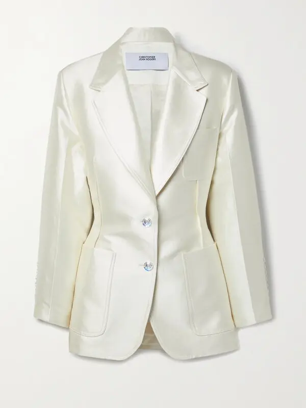 Christopher John Rogers Ruched Cotton And Silk-blend Satin Blazer - Ivory