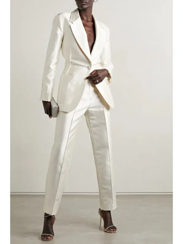 Christopher John Rogers Ruched Cotton And Silk-blend Satin Blazer - Ivory