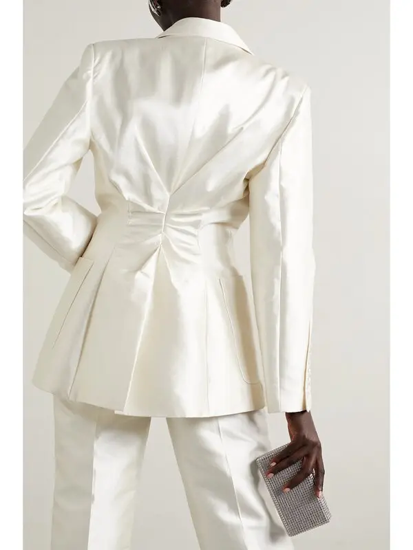 Christopher John Rogers Ruched Cotton And Silk-blend Satin Blazer - Ivory
