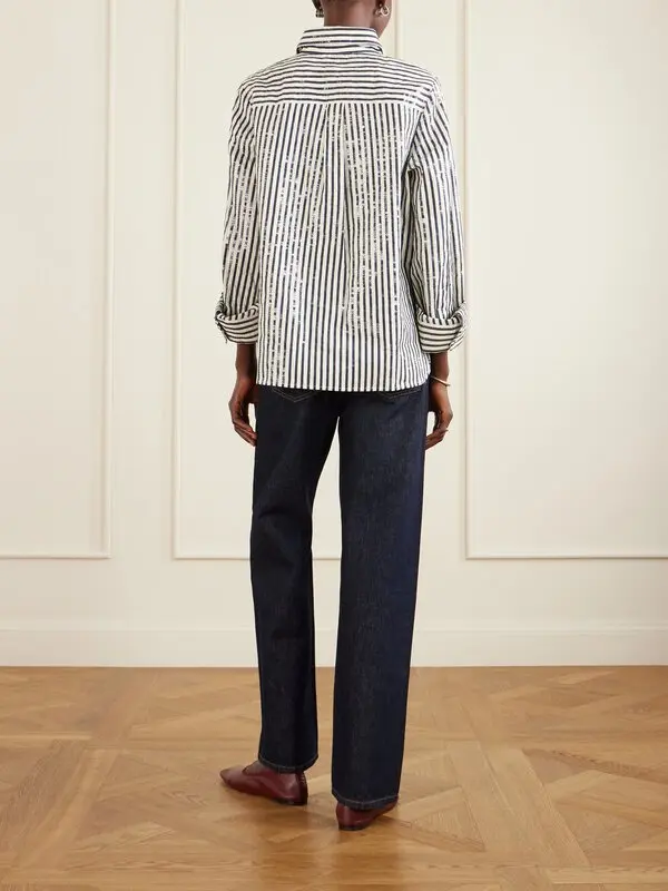 TWP Sequined Striped Cotton-blend Poplin Shirt