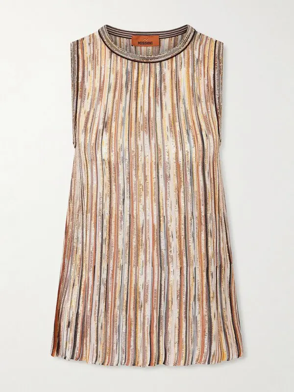 Missoni Mare Sequined Striped Crochet-knit Tank - Brown