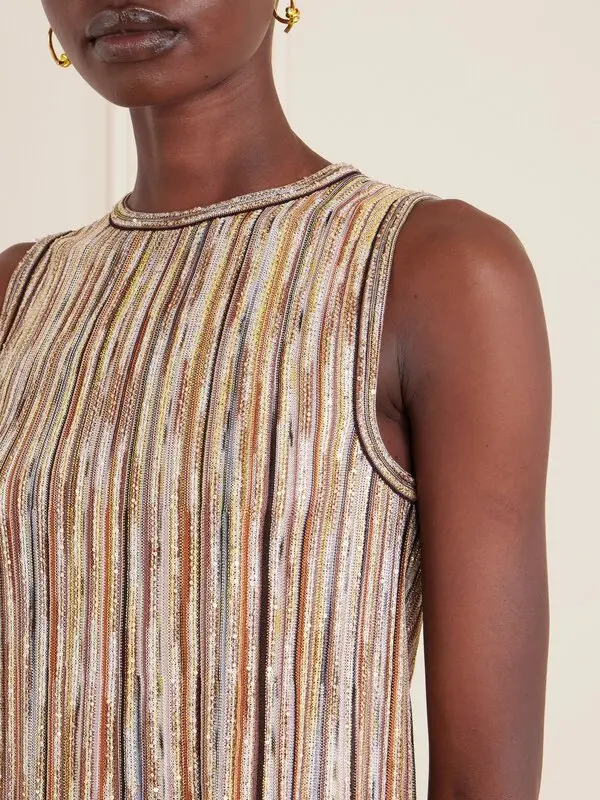 Missoni Mare Sequined Striped Crochet-knit Tank - Brown