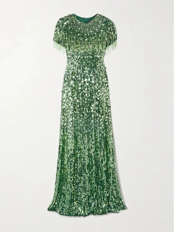 Jenny Packham Eugenie Fringed Embellished Gown