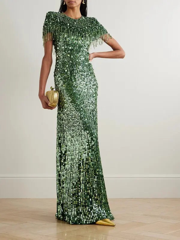 Jenny Packham Eugenie Fringed Embellished Gown