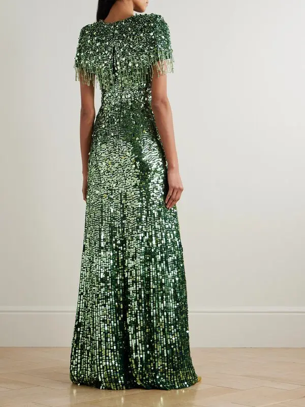 Jenny Packham Eugenie Fringed Embellished Gown
