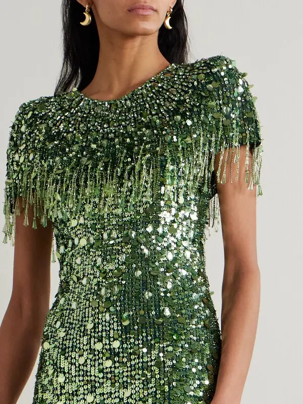 Jenny Packham Eugenie Fringed Embellished Gown