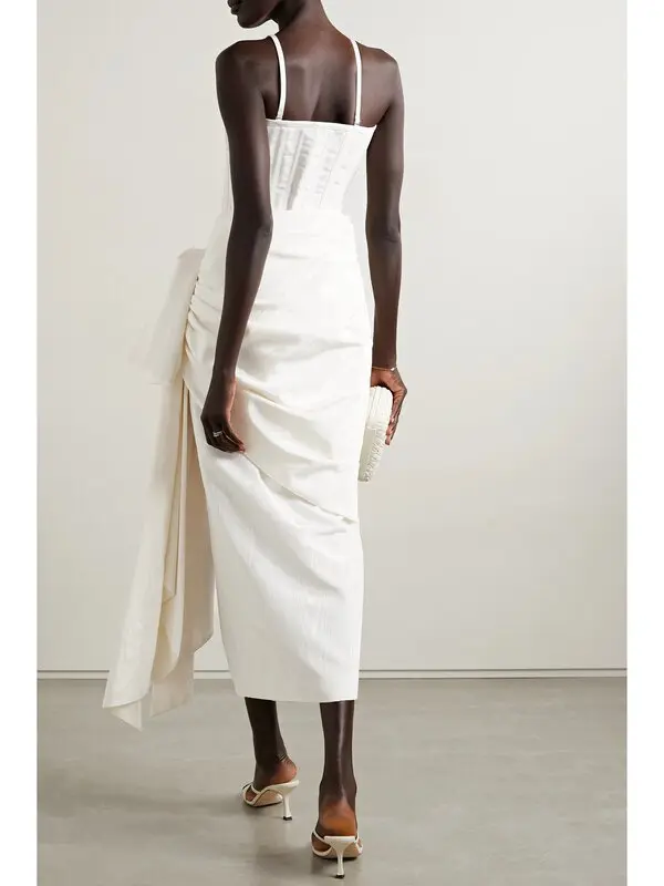 Christopher John Rogers Bow-detailed Draped Midi Skirt
