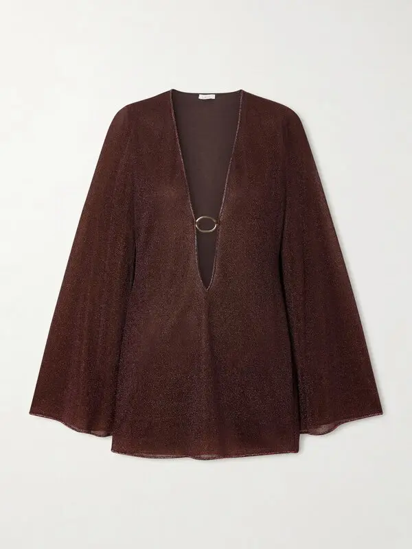 Oseree Lumière Embellished Metallic Stretch-knit Kaftan - Brown