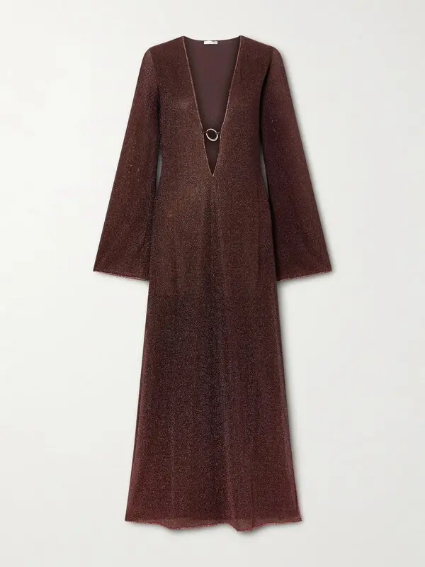 Oseree Lumière Metallic Stretch-knit Kaftan - Brown