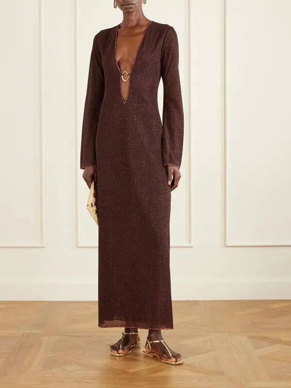 Oseree Lumière Metallic Stretch-knit Kaftan