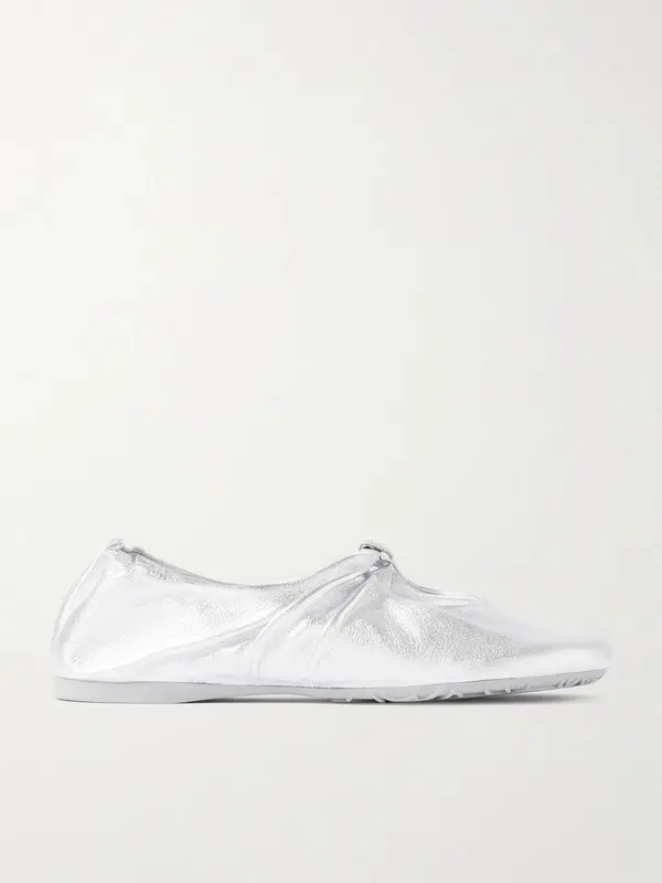 Loewe Pebble Metallic Leather Ballet Flats - Silver