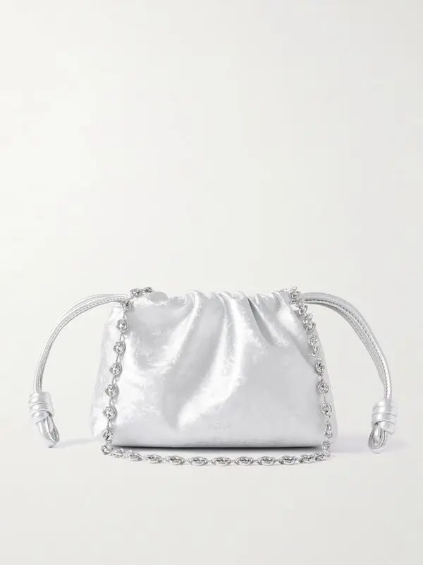 Loewe Flamenco Mini Metallic Leather Clutch - Silver
