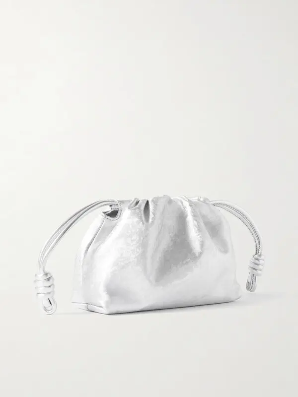 Loewe Flamenco Mini Metallic Leather Clutch - Silver