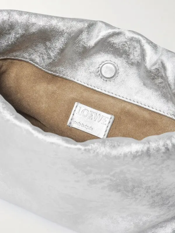 Loewe Flamenco Mini Metallic Leather Clutch - Silver