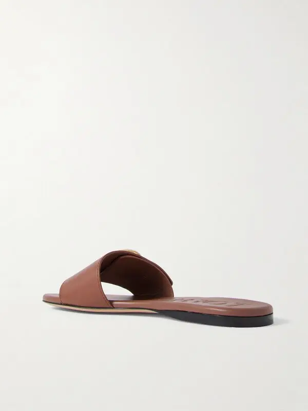 Loewe Pebble Embellished Leather Slides - Brown