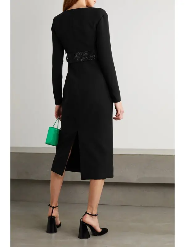 Versace Crystal-embellished Belted Crepe Midi Dress