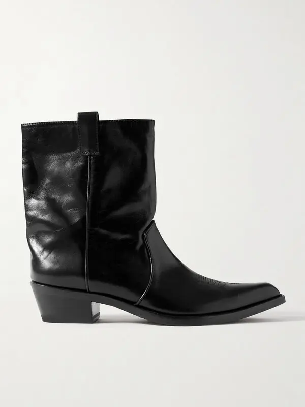 Khaite Clive Embroidered Leather Ankle Boots - Black