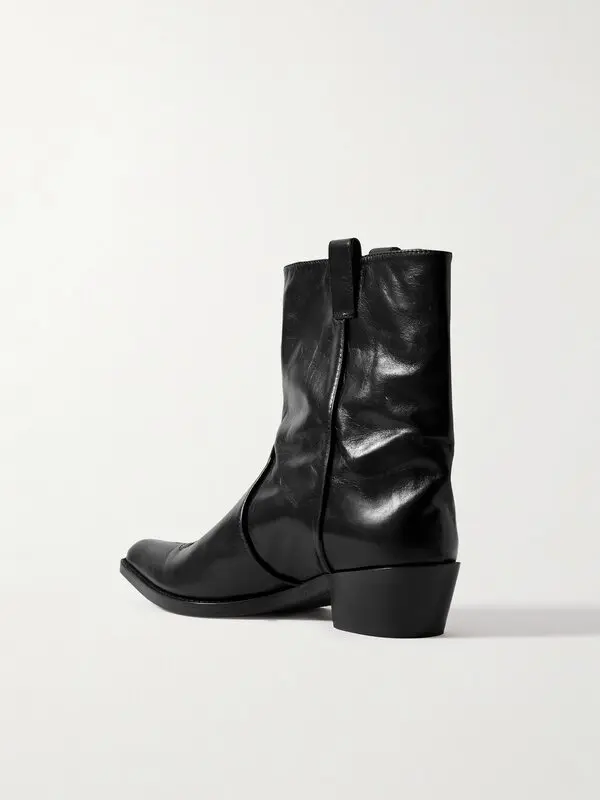 Khaite Clive Embroidered Leather Ankle Boots - Black