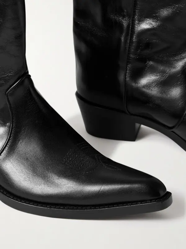Khaite Clive Embroidered Leather Ankle Boots - Black