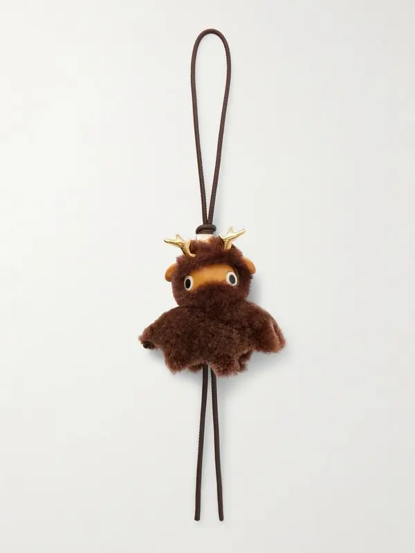 Loewe Fawnie Leather-trimmed Bag Charm - Brown