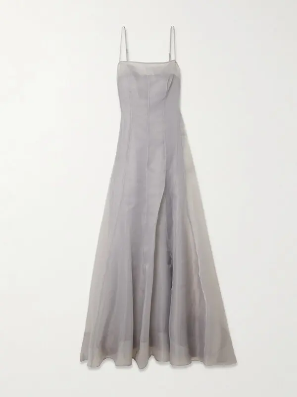 Staud Gustav Paneled Organza Maxi Dress - Gray